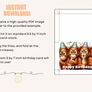 Funny Monkey Birthday Card Printable Digital Download Greeting Gift for ...