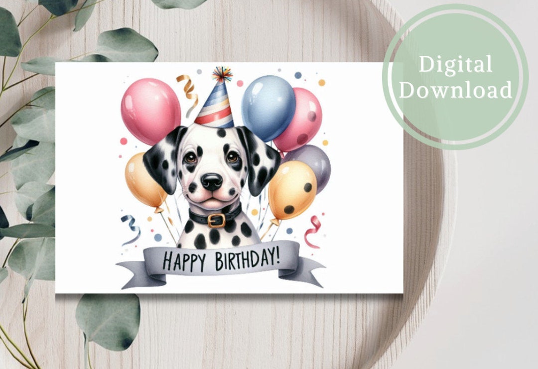 Adorable Dalmatian Birthday Card Digital Download Printable Greeting ...