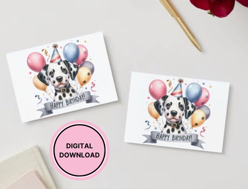 Adorable Dalmatian Birthday Card Digital Download Printable Greeting ...