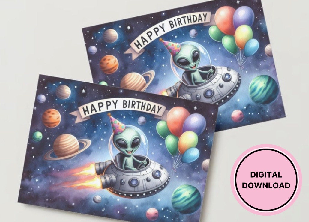 Alien Birthday Card Printable Funny Digital Download Greeting Gift for ...