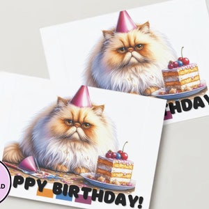 Angry Cat Birthday Card Funny Digital Download Greeting Gift for Cat ...
