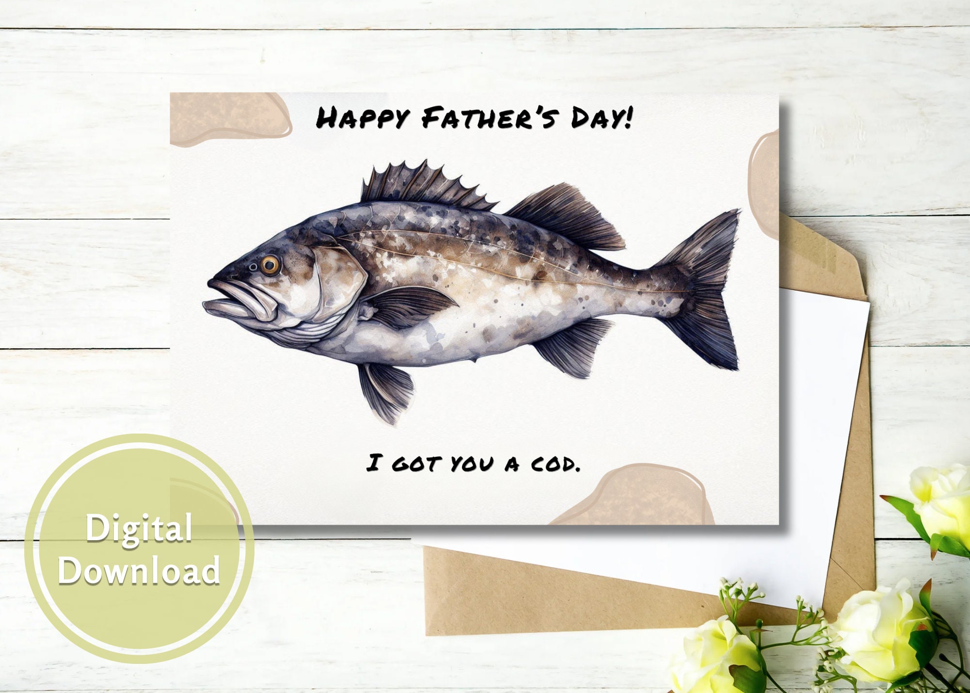 Funny Cod Fathers Day Card Printable Digital Download Greeting Gift for ...