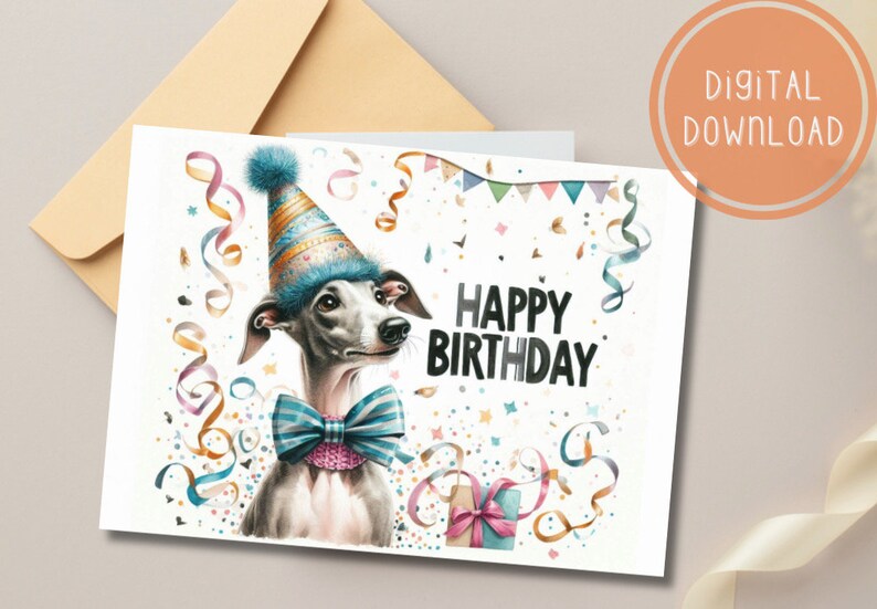 Greyhound Birthday Card Cute Printable Digital Download Greeting for ...