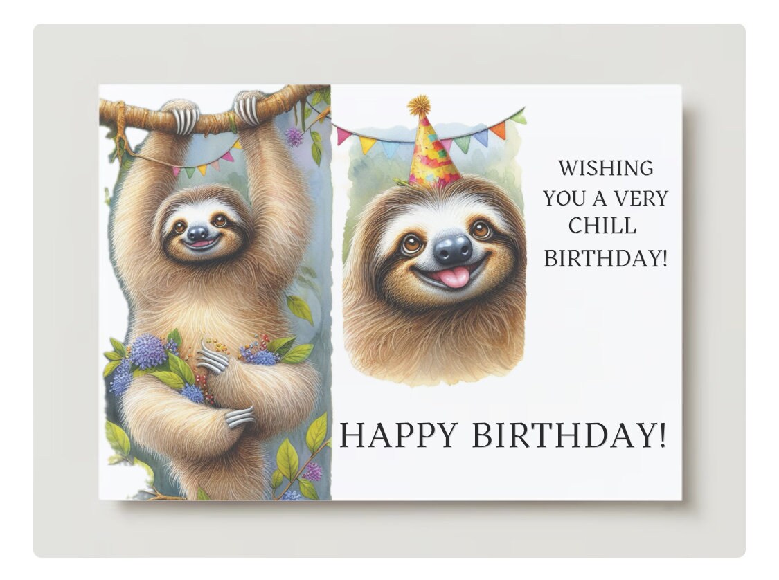 Sloth Birthday Card Digital Download Sloth Greeting Card Cute Sloth ...