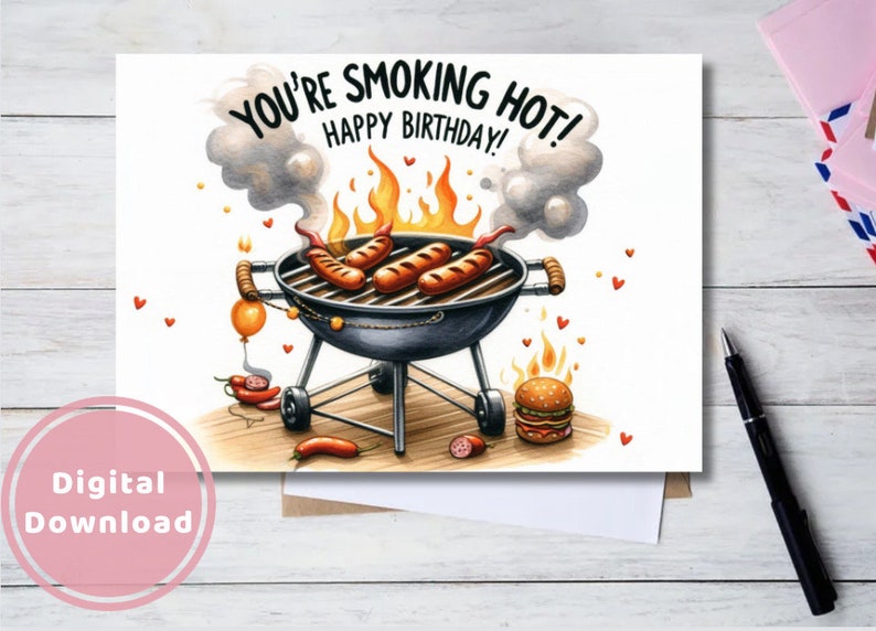 Funny BBQ Birthday Card Printable Digital Download Greeting Gift for ...