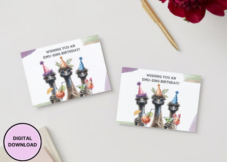 Funny Emu Birthday Card Printable Digital Download Greeting Gift for ...