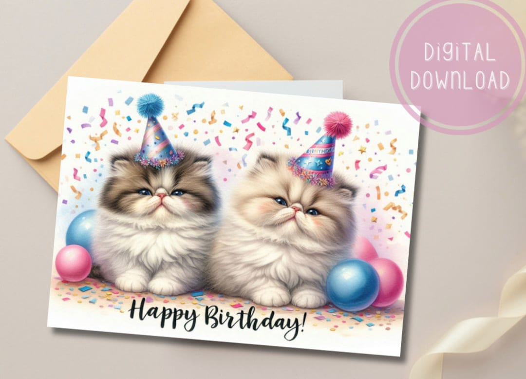 Kitten Birthday Card, Printable Cat Greeting (digital Download) - Etsy