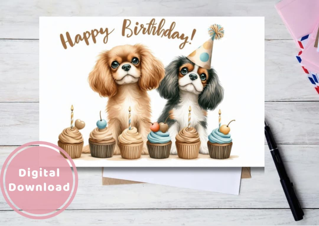 Cavalier King Charles Spaniel Birthday Card Printable Digital Download ...