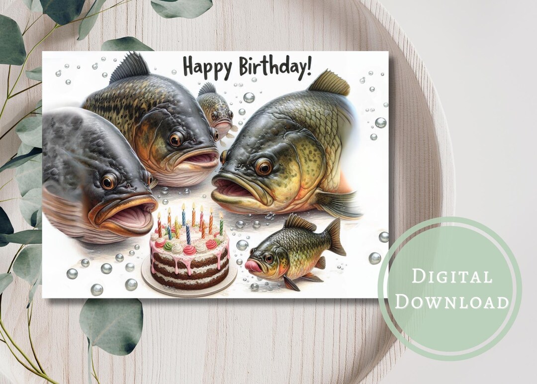 Fish Birthday Card Funny Printable Digital Download Greeting Gift for ...