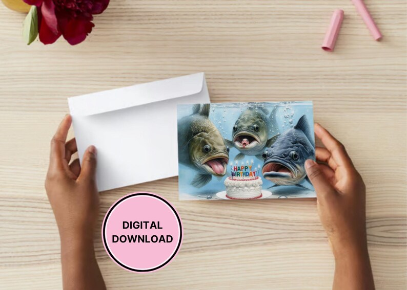 Funny Fish Birthday Card Printable Digital Download Greeting Gift for ...