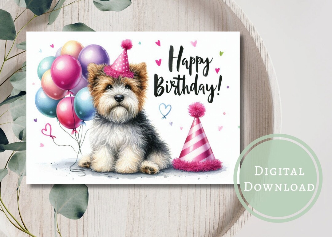 Cute Terrier Birthday Card Printable Digital Download Greeting Gift for ...