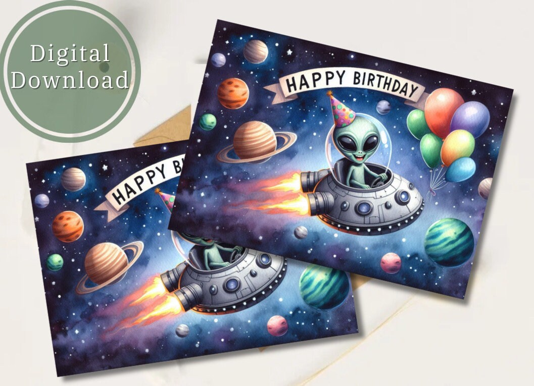 Alien Birthday Card Printable Funny Digital Download Greeting Gift for ...