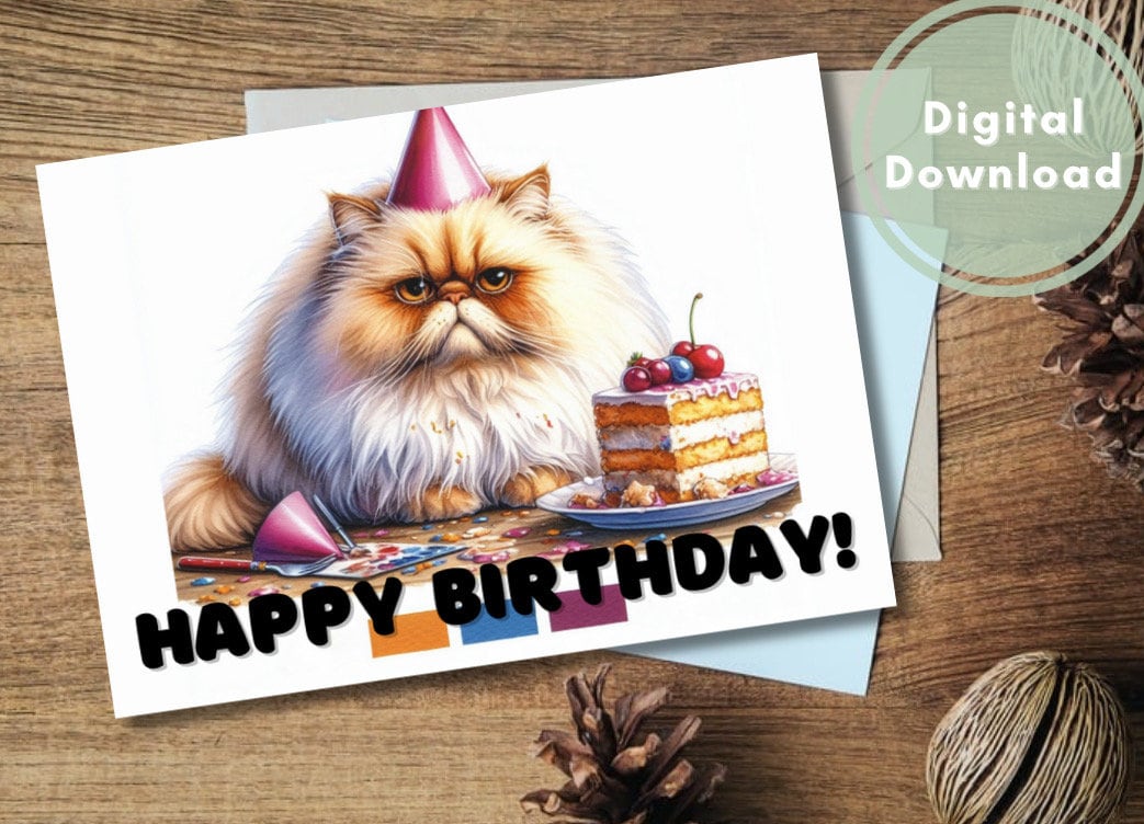 Angry Cat Birthday Card Funny Digital Download Greeting Gift for Cat ...
