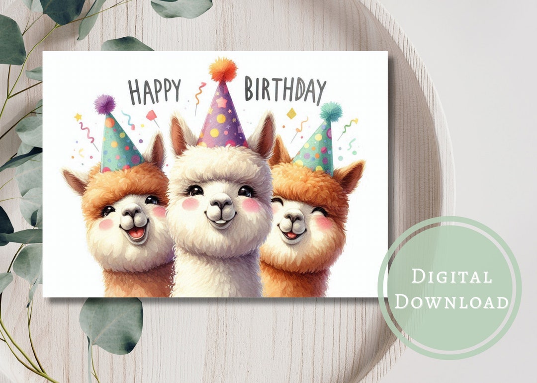 Alpaca Birthday Card Printable Digital Download Greeting Gift for ...