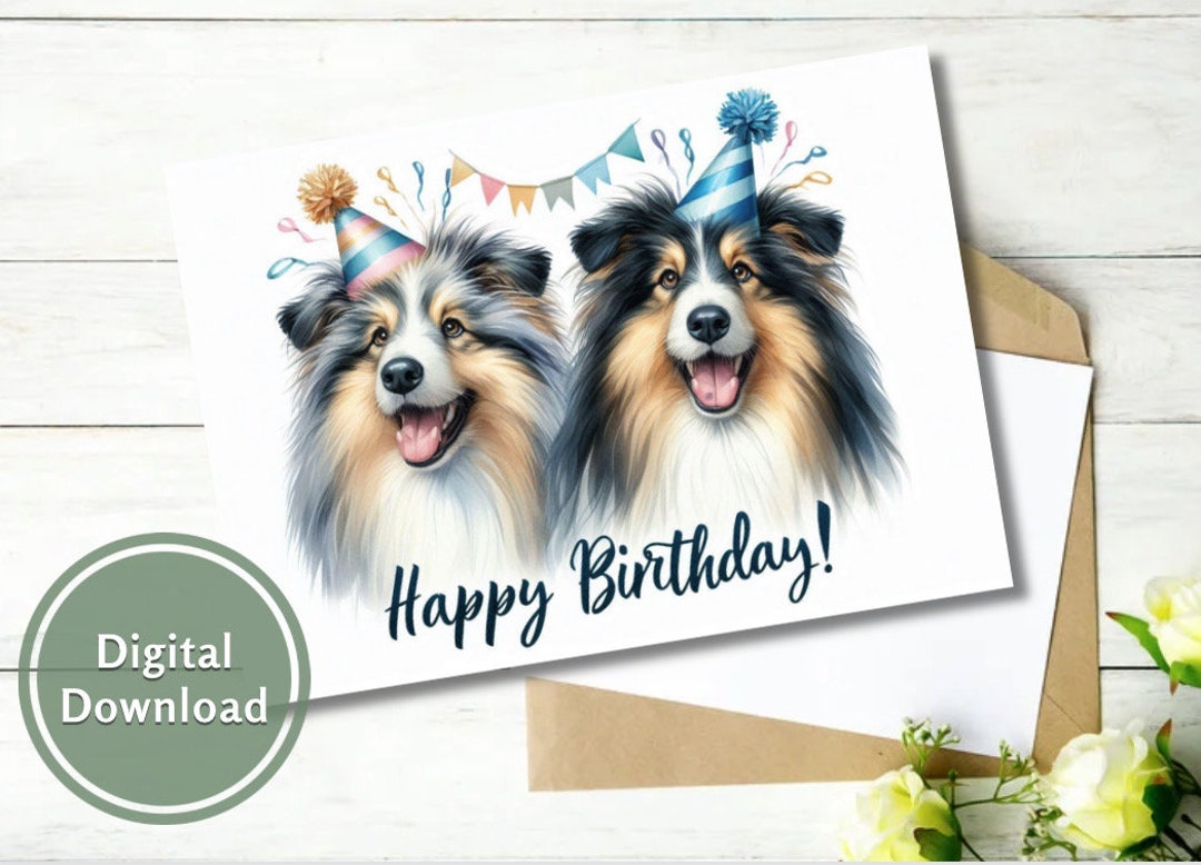 Collie Birthday Card Printable Digital Download Greeting Gift for Dog ...