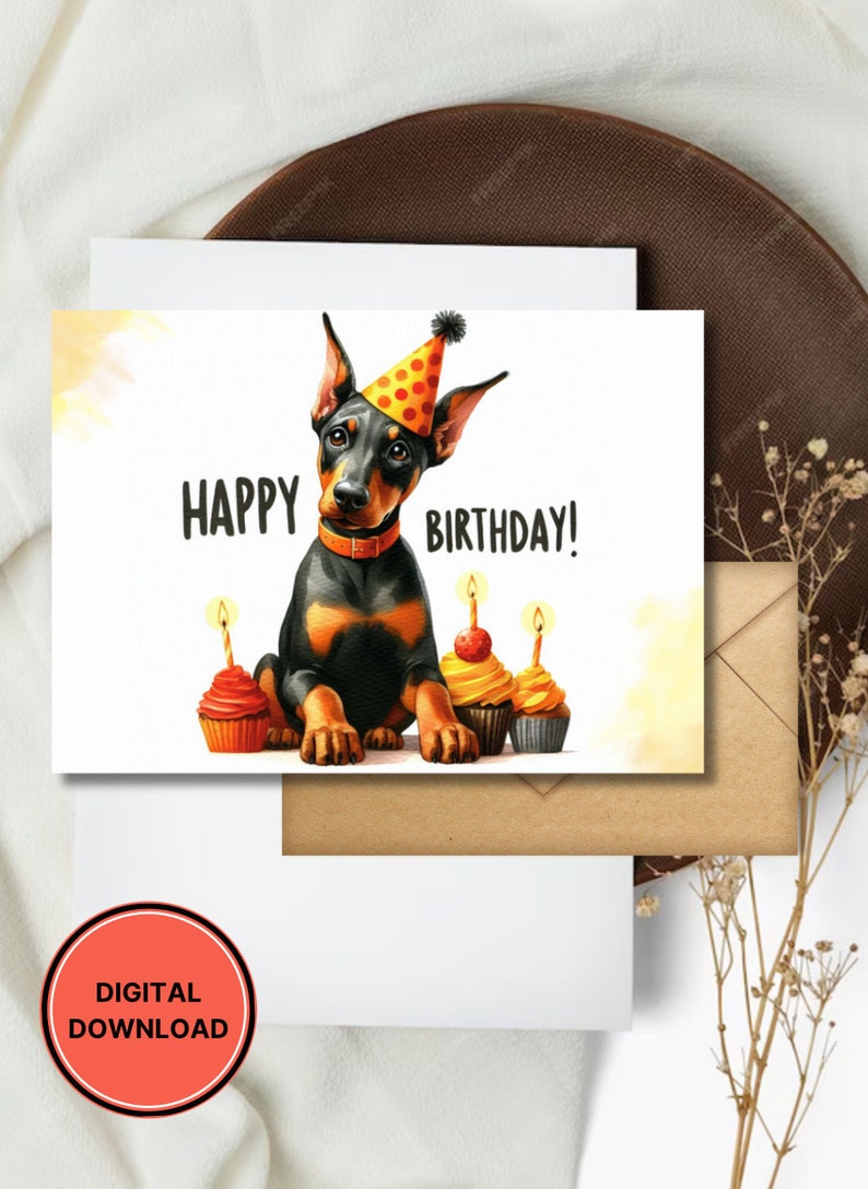 Doberman Birthday Card Printable Digital Download Dog Greeting Cards - Etsy
