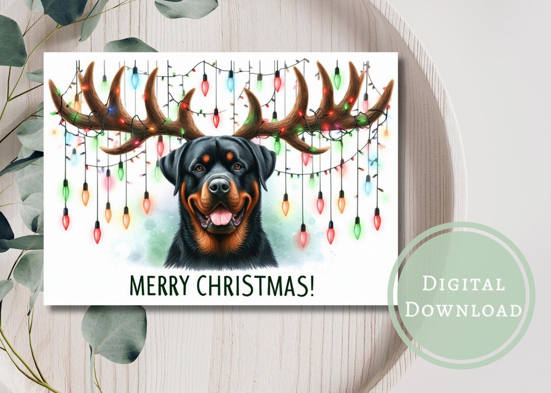 Rottweiler Christmas Card Cute Printable Digital Download Holiday ...