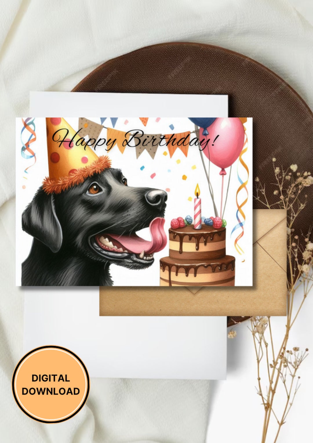 Labrador Retriever Birthday Card Black Lab Printable Digital Download ...
