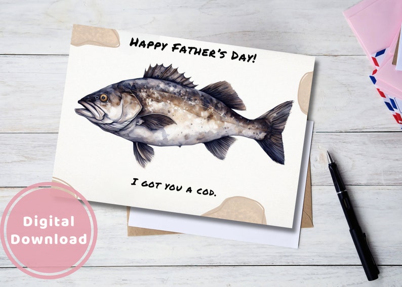 Funny Cod Fathers Day Card Printable Digital Download Greeting Gift for ...