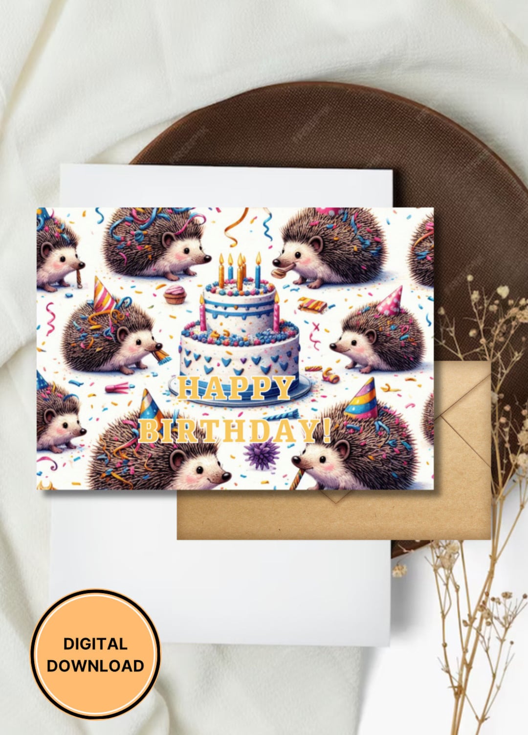 Cute Hedgehog Birthday Card Printable Digital Download Greeting Gift ...