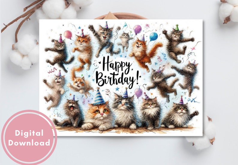 Crazy Cat Birthday Card Funny Digital Download Greeting Card Printable ...