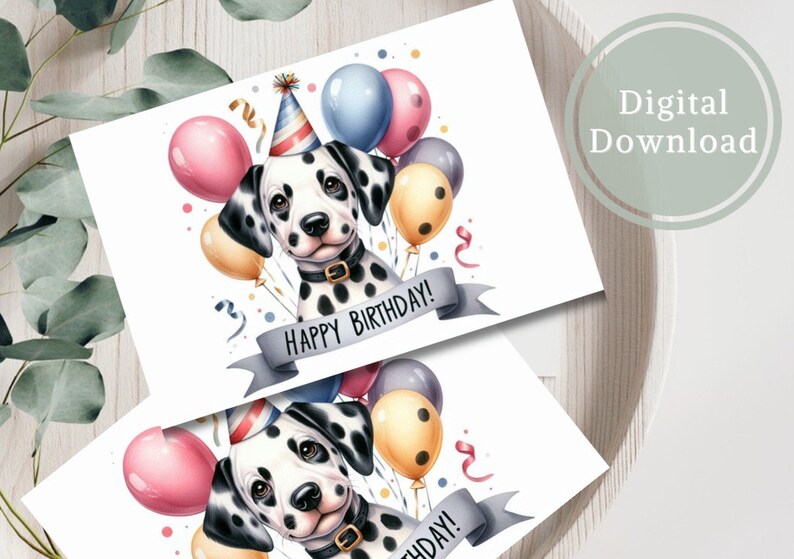 Adorable Dalmatian Birthday Card Digital Download Printable Greeting ...