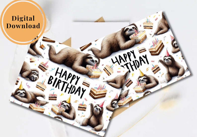 Funny Sloth Birthday Card Printable Digital Download Greeting Cute Gift ...