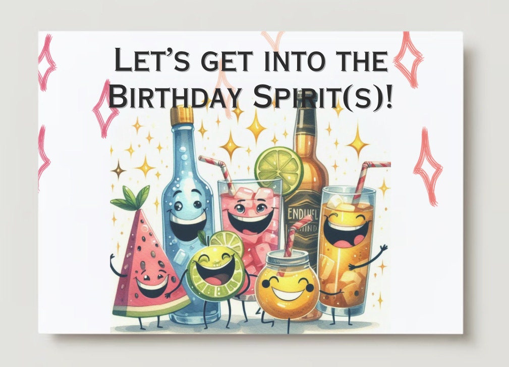 Funny Spirits Birthday Card Alcohol Digital Download Greeting Printable ...