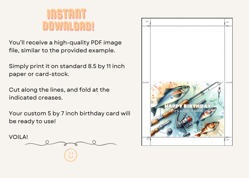 Fish Birthday Card Printable Fishing Digital Download Greeting Gift ...