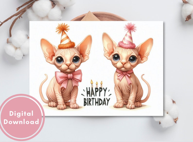 Sphynx Birthday Card Printable Funny Cat Digital Download Greeting for ...