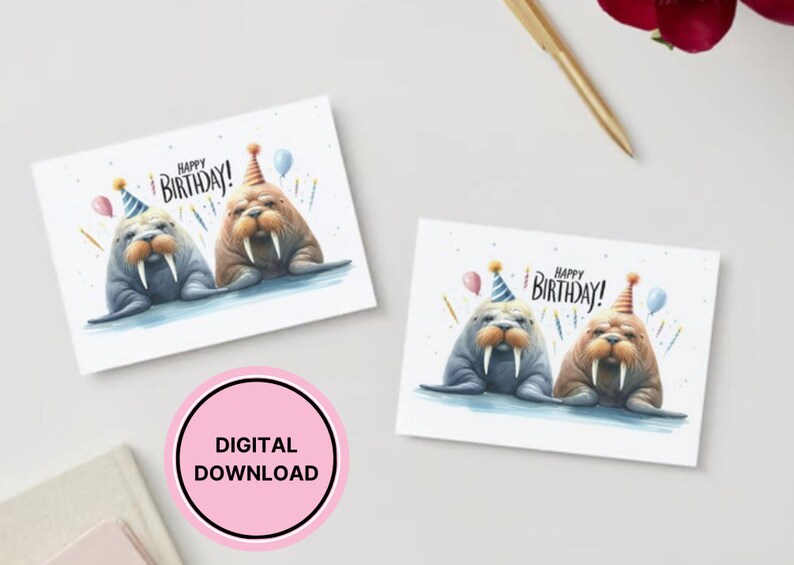 Walrus Birthday Card Funny Printable Digital Download Greeting Gift for ...
