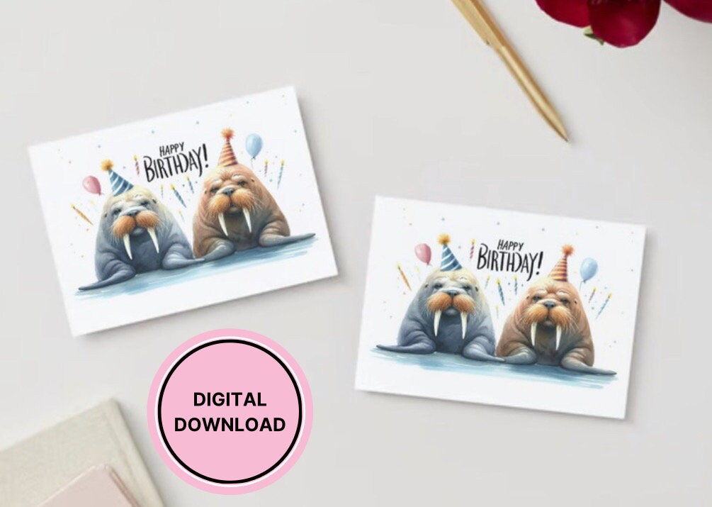 Walrus Birthday Card Funny Printable Digital Download Greeting Gift for ...