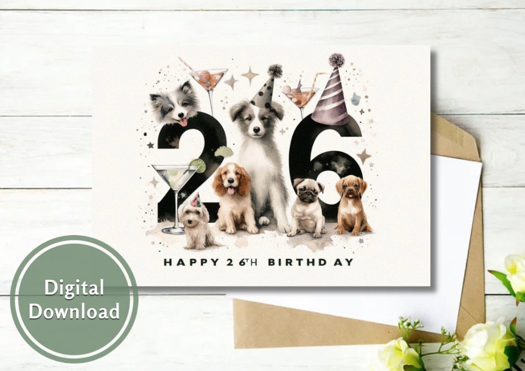 26th Birthday Card Cute Printable Digital Download Greeting Gift for ...