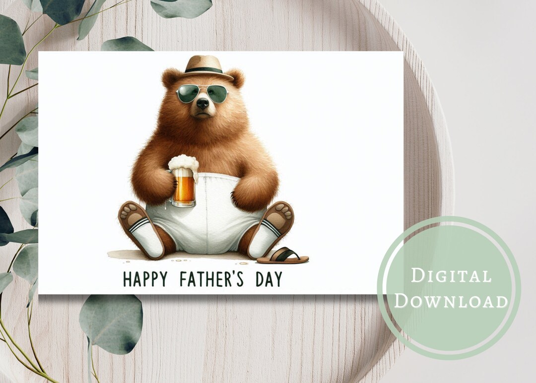 Fathers Day Card Papa Bear Printable Digital Download Greeting Gift for ...