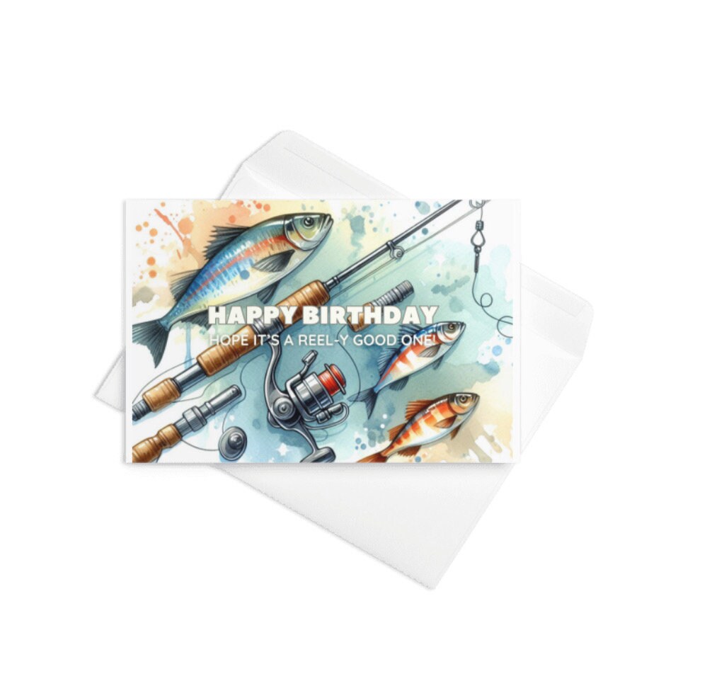 Fish Birthday Card Printable Fishing Digital Download Greeting Gift ...