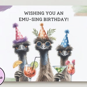 Funny Emu Birthday Card Printable Digital Download Greeting Gift for ...