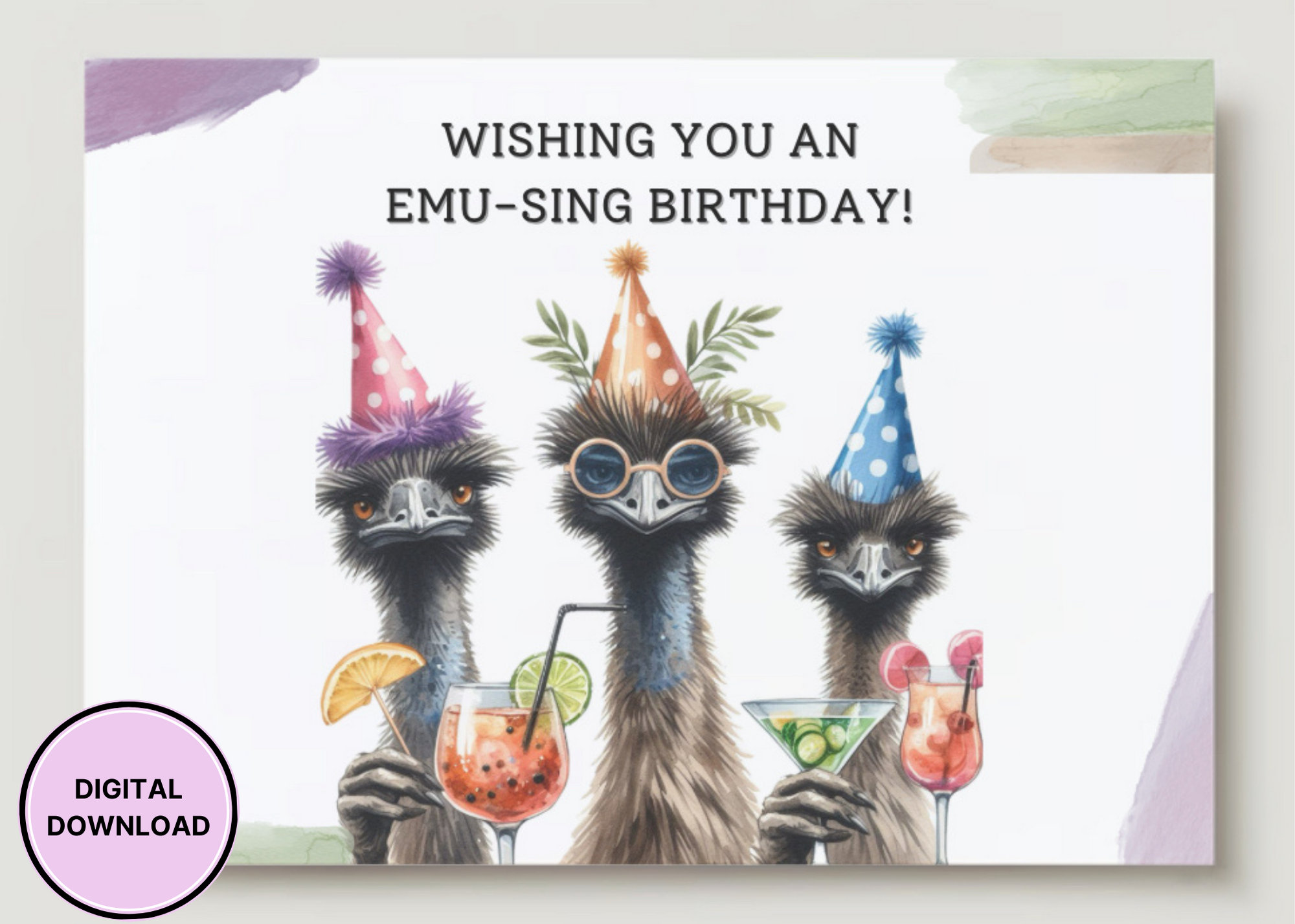 Funny Emu Birthday Card Printable Digital Download Greeting Gift for ...