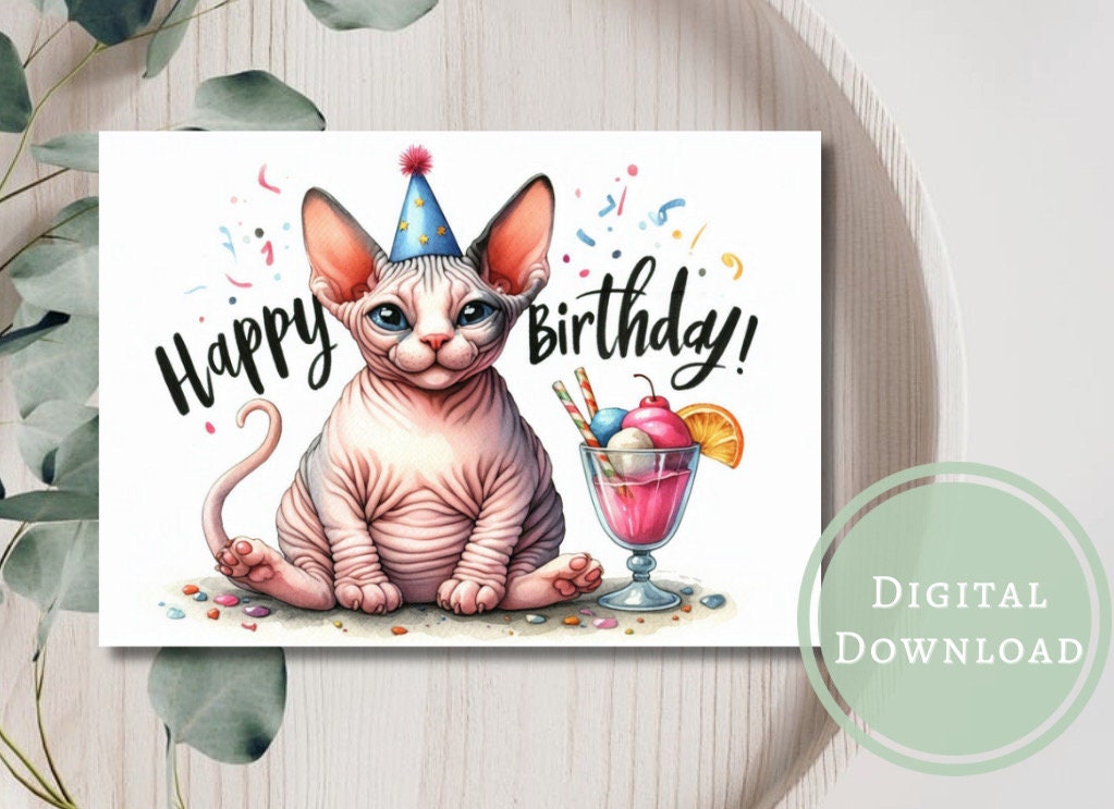 Funny Sphynx Birthday Card Printable Digital Download Greeting Gift for ...