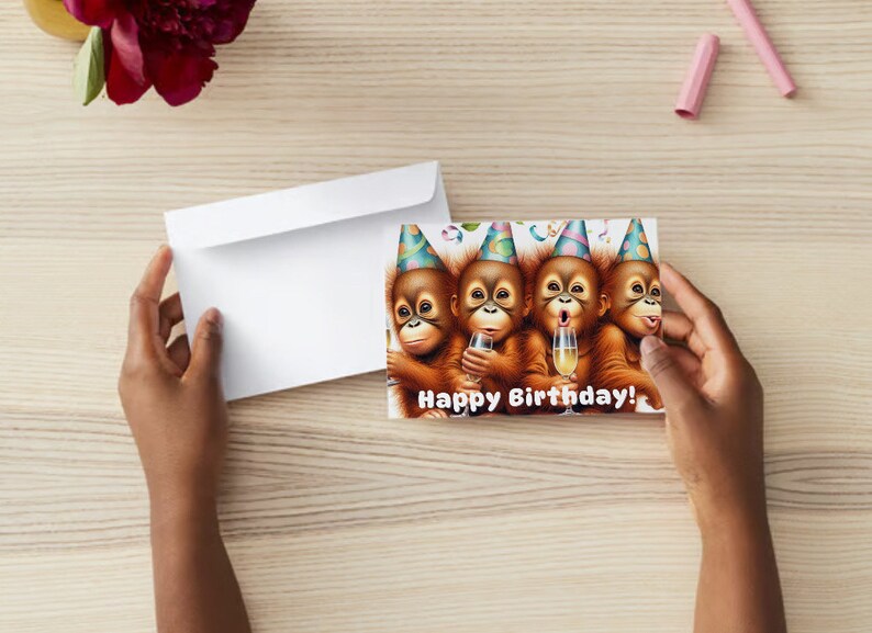 Funny Monkey Birthday Card Printable Digital Download Greeting Gift for ...