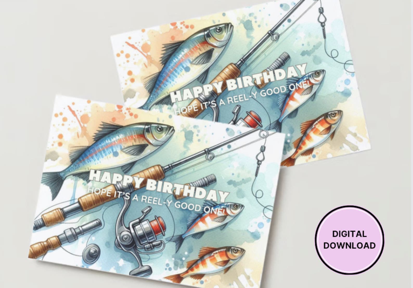 Fish Birthday Card Printable Fishing Digital Download Greeting Gift ...