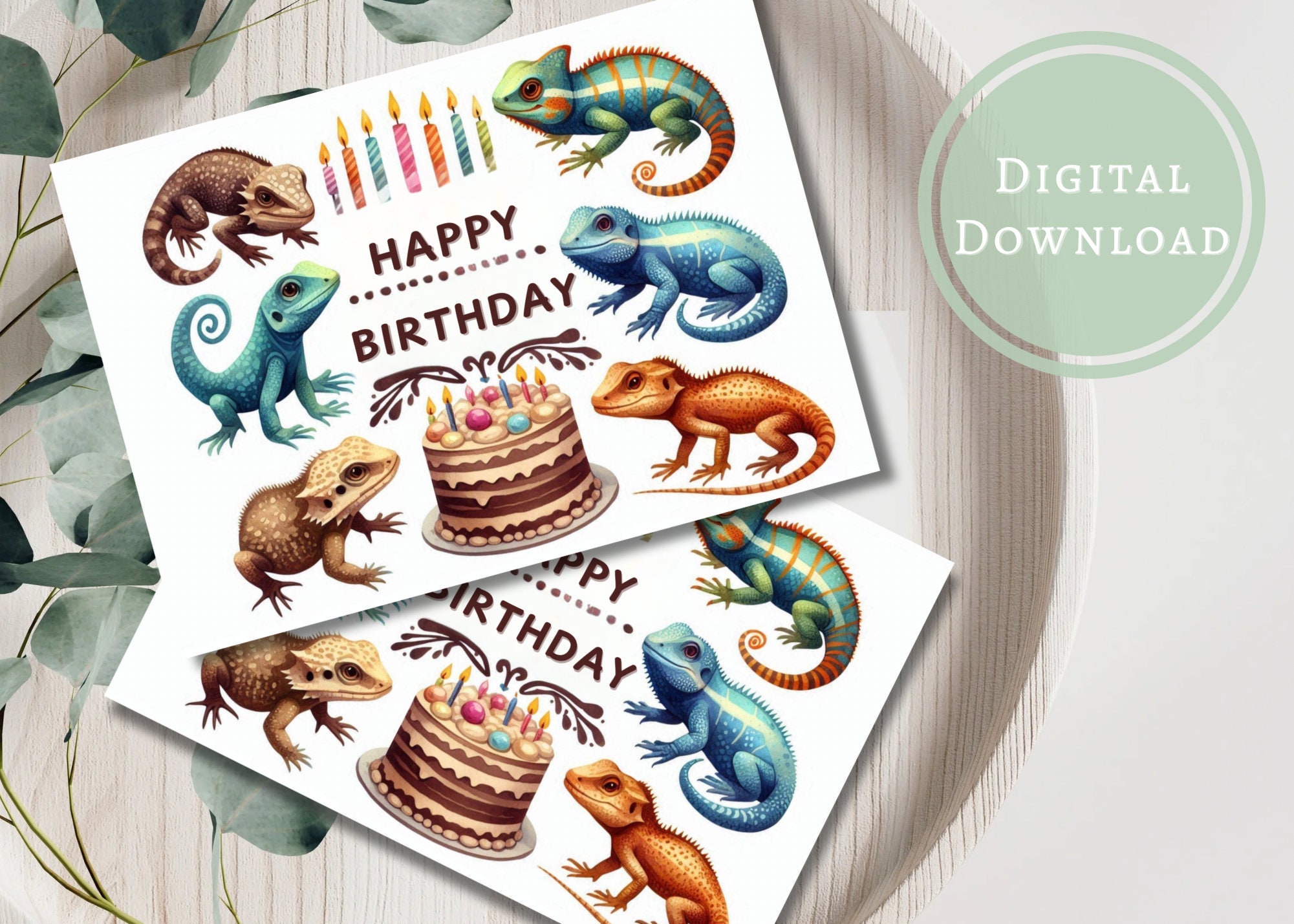 Lizard Birthday Card Cute Printable Digital Download Greeting Gift for ...