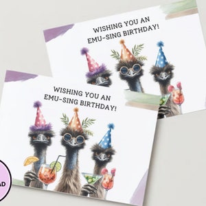 Funny Emu Birthday Card Printable Digital Download Greeting Gift for ...