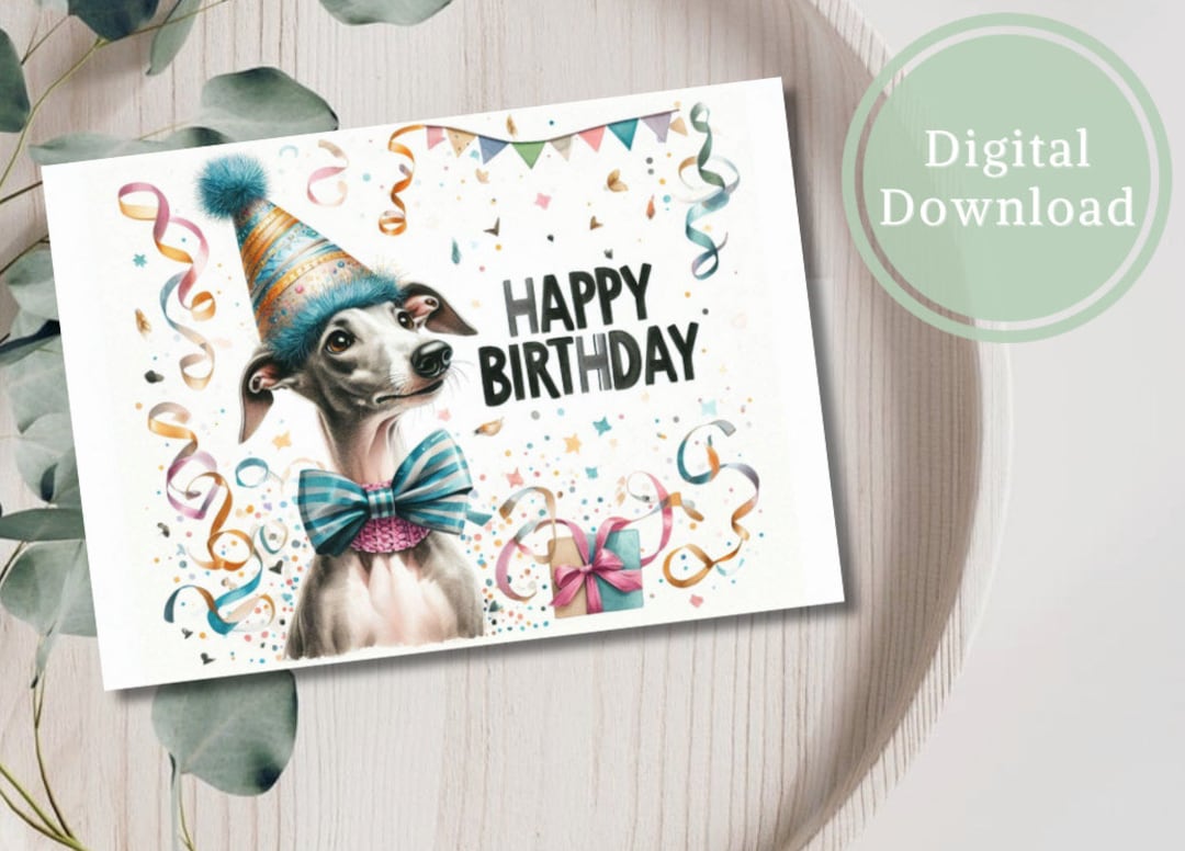 Greyhound Birthday Card Cute Printable Digital Download Greeting for ...