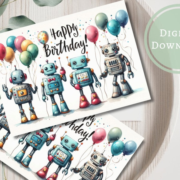 Robot Birthday Card - Etsy