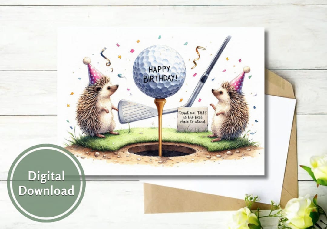 Funny Golf Birthday Card Cute Printable Digital Download Greeting Gift ...