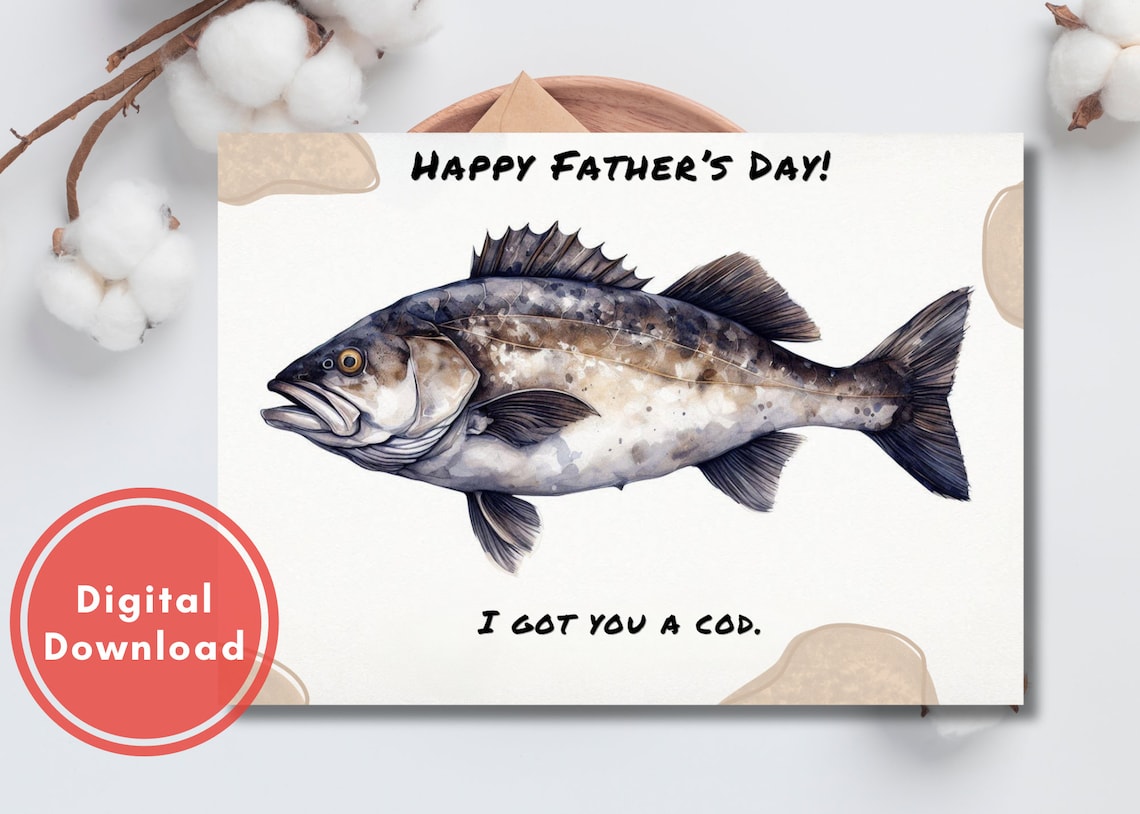Funny Cod Fathers Day Card Printable Digital Download Greeting Gift for ...