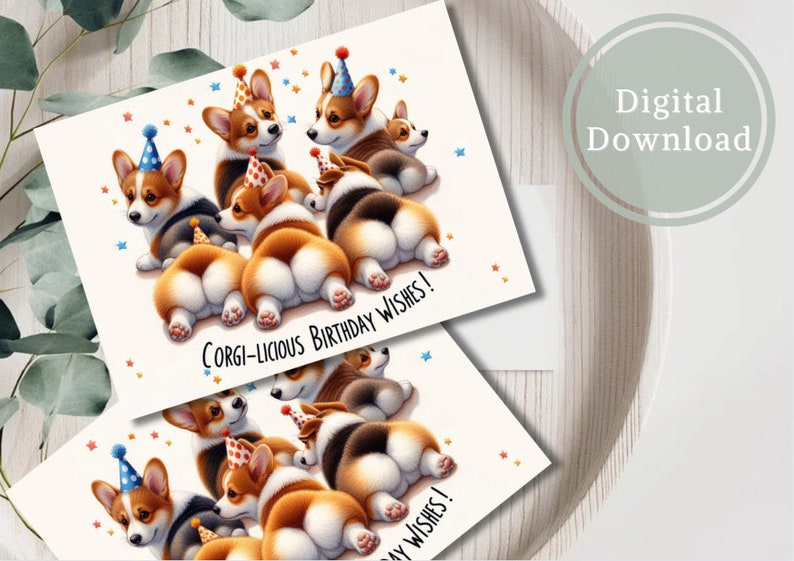 Cute Corgi Birthday Card Printable Digital Download Greeting Gift for ...