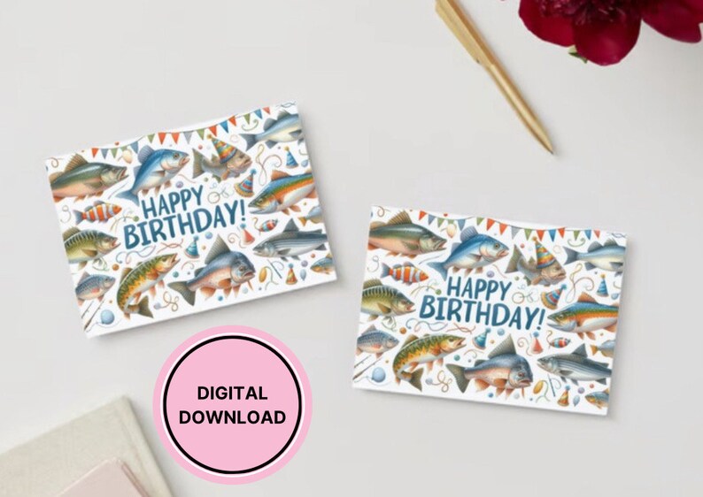 Fish Birthday Card Printable Digital Download Greeting Gift for ...