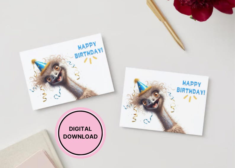 Hilarious Emu Birthday Card Printable Digital Download Greeting Gift ...
