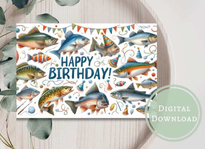Fish Birthday Card Printable Digital Download Greeting Gift for ...